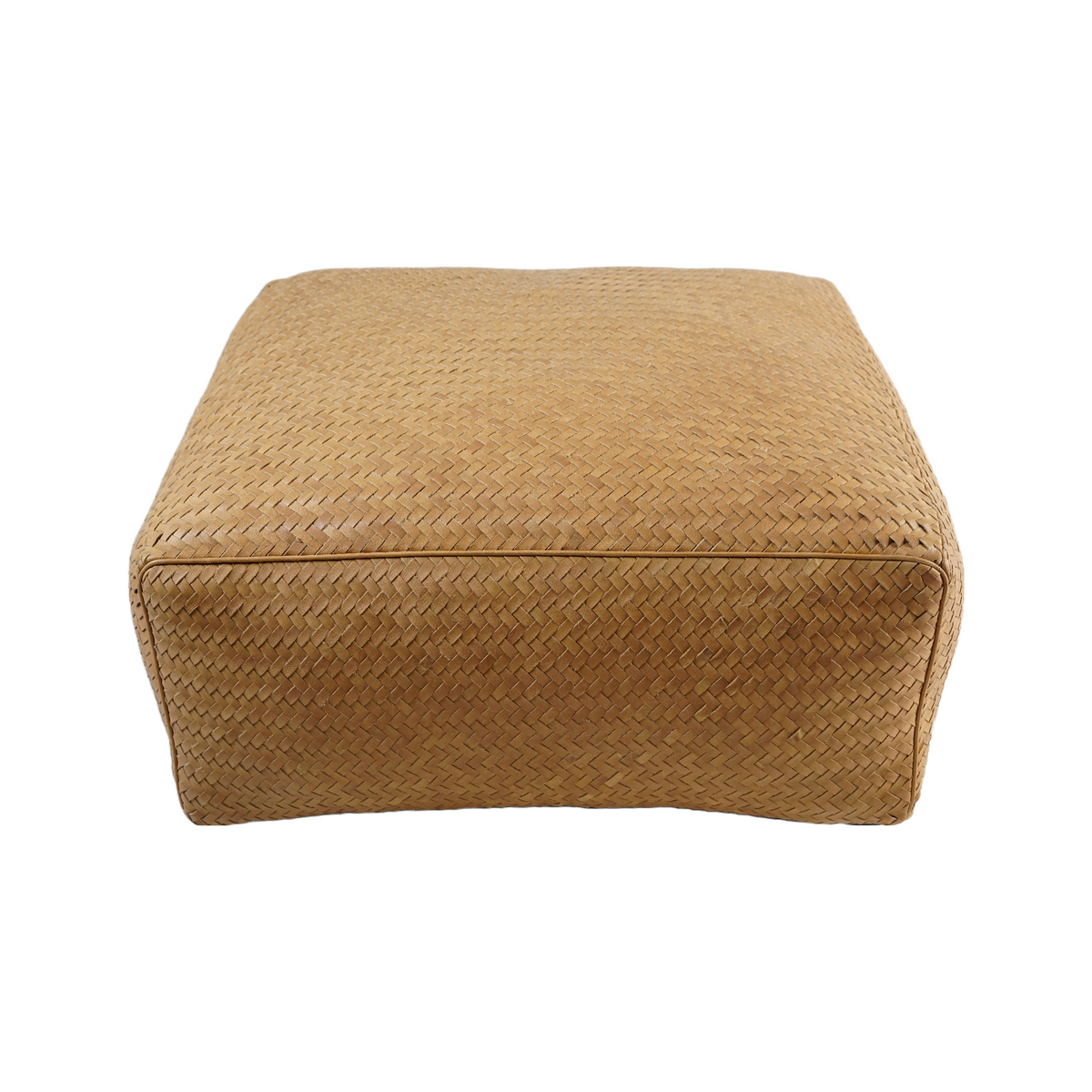 FULL HANDWOVEN POUF ON TOP & SIDES LEATHER TAN 30" X 12" – LUZIA HOME ...